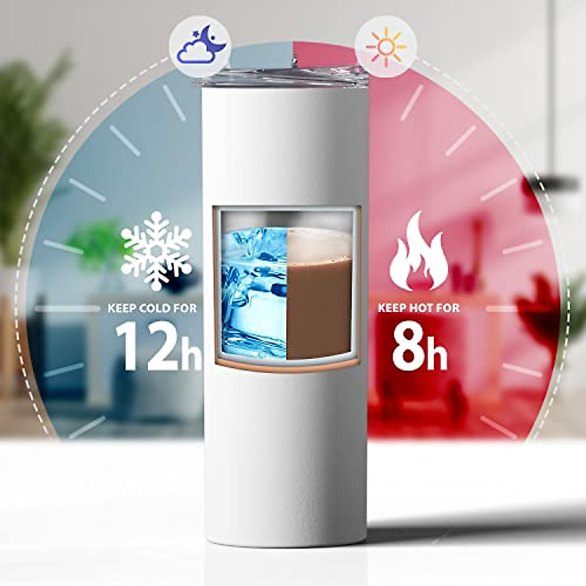 Earth Drinkware SKINNY TUMBLERS (4 pack) - 20oz Stainless Steel Double Wall Insulated Tumblers with Lids and Straws | Skinny Travel Mug, Straw Cleaner INCLUDED | Blanks For Vinyl Projects - Multi #1