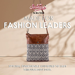 SIXTEASE Crossbody Bag for Women Vintage Style Genuine Leather, Upcycled Canvas, Rug, or Hair On - Cross Body Womens Bags with Inside Zipper Pockets - Supine