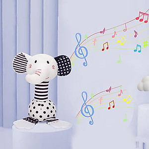 D-KINGCHY Baby Toys 0-12 Months, Black and White Newborn Toys, Soft Plush Rattle Stuffed Animal Toy with Teether and Sound, Developmental Hand Grip Toys (Elephant)