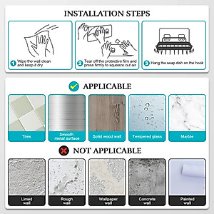 Soap Dish Holder for Shower Wall, 304 Stainless Steel Bar Soap Holder with Hooks for Bathroom, Sponge Holder for Kitchen Sink-Powerful Adhesive No Drilling