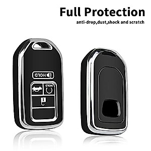 QBUC for Honda Key Fob Cover with Keychain,Car Key Case Shell Protection fit for Honda Accord Civic CRV Pilot Odyssey Smart Remote Key(Black)