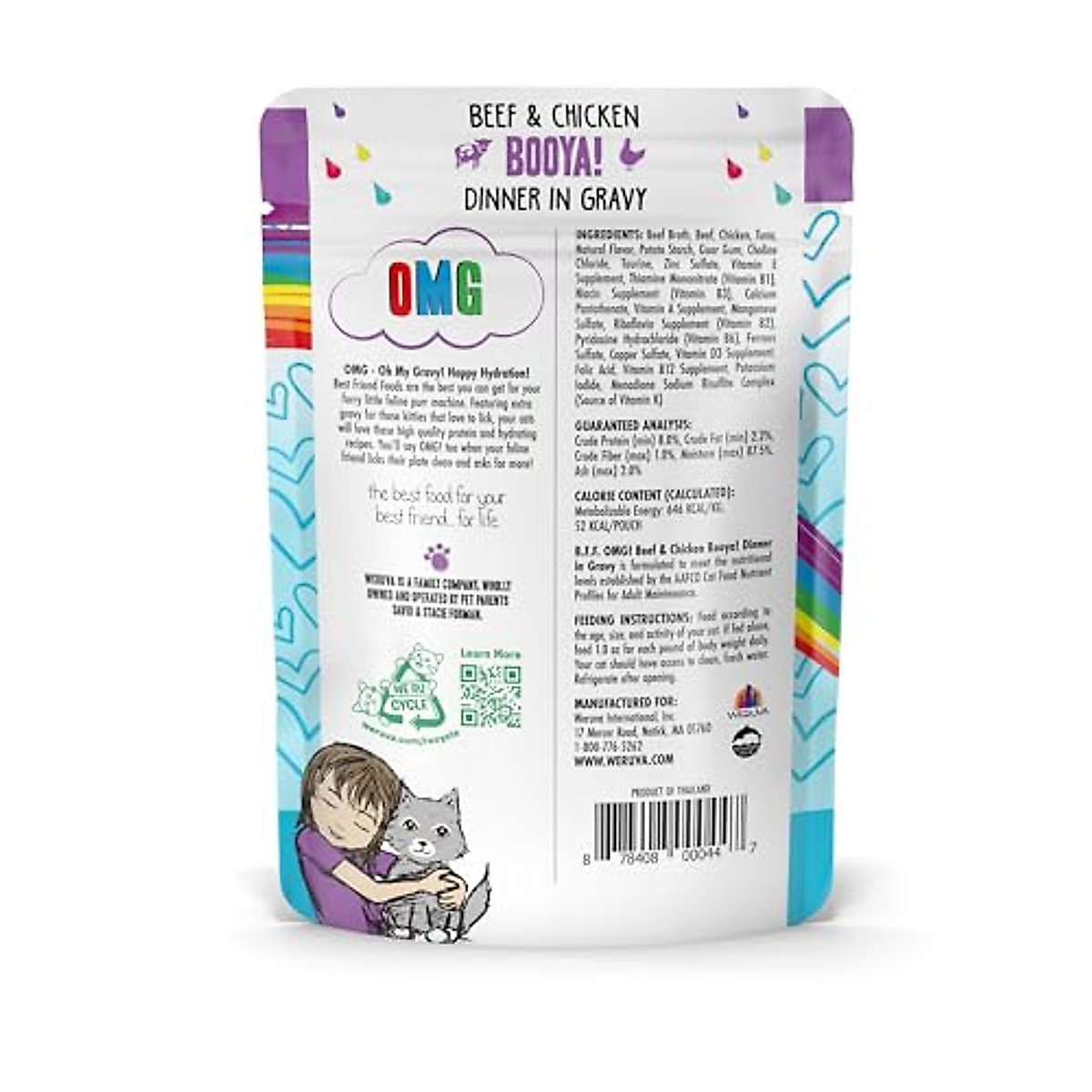 Weruva B.F.F. OMG - Best Feline Friend Oh My Gravy!, Booya! Beef & Chicken in Gravy Cat Food, 2.8oz Pouch (Pack of 12)