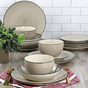 Elama Gia 24 Piece Round Stoneware Dinnerware Set in Cream