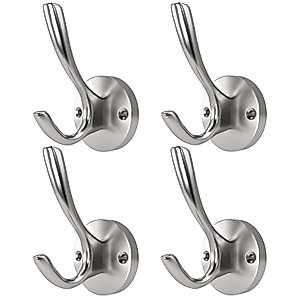 ZUONAI Towel Hooks for Bathroom Wall Mounted 4 Pack Coat Hooks Brushed Nickel Towel Hook Satin Nickel Coat and Hat Hook Silver Wall Hook Bathroom Towel Hook for Hanging Towels Bath Towel Hooks