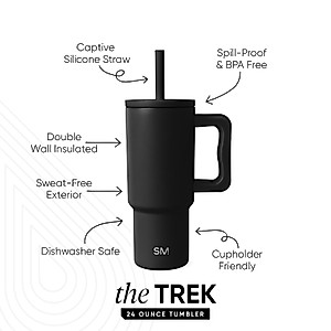 Simple Modern Kids 24 oz Tumbler with Handle and Silicone Straw Lid | Spill Proof and Leak Resistant | Reusable Stainless Steel Bottle | Gift for Kids Boys Girls | Trek Collection | Midnight Black