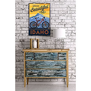 Idaho, Life is a Beautiful Ride, Bike and Mountain (16x24 Giclee Gallery Art Print, Vivid Textured Wall Decor)