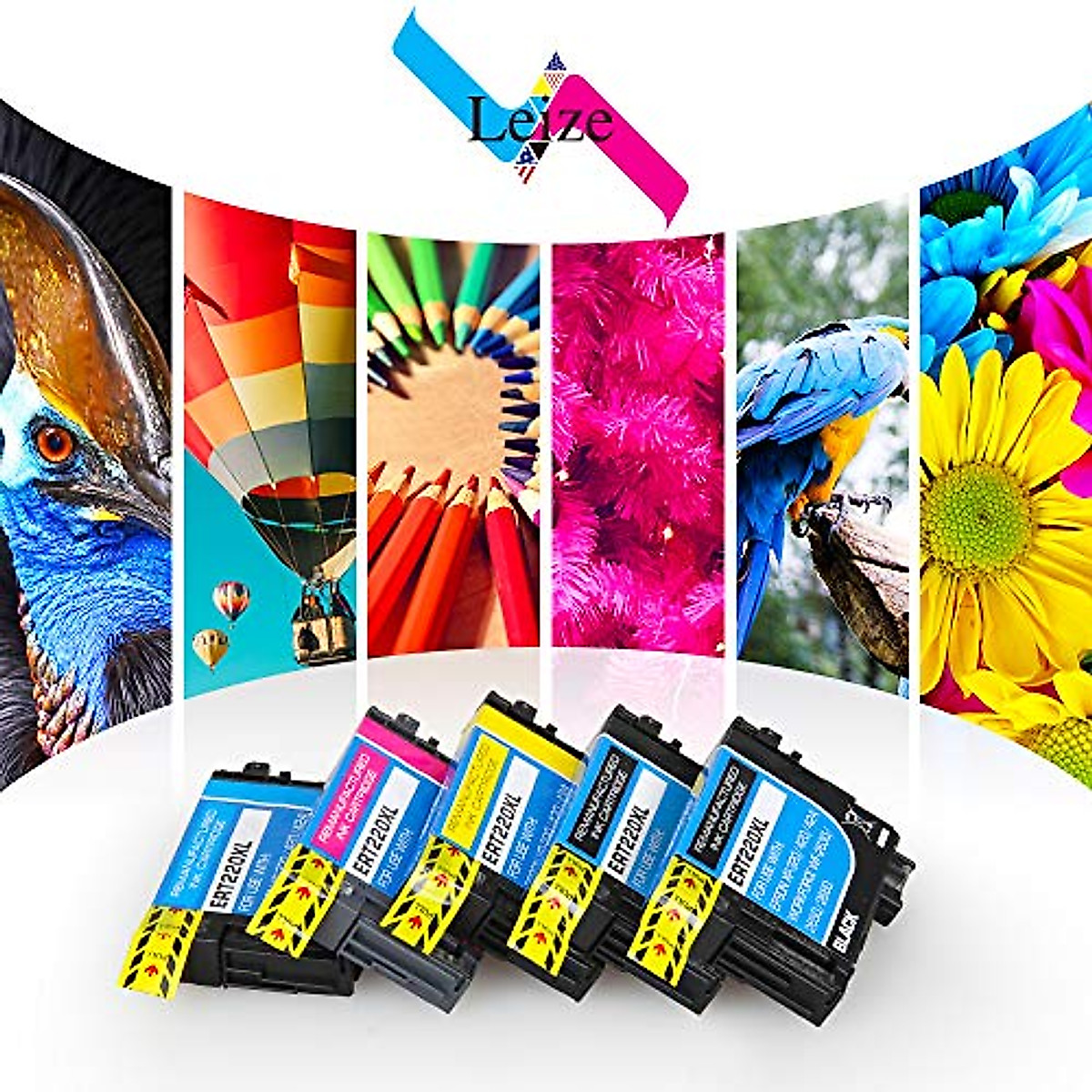 Leize Remanufactured Ink Cartridges Replacement for Epson 220 220XL T220XL 5-Pack use for Workforce Pro WF-2750 WF-2760 WF-2650 WF-2630 WF-2660 XP-420 XP-320 (2 Black, 1 Cyan, 1 Magenta, 1 Yellow)