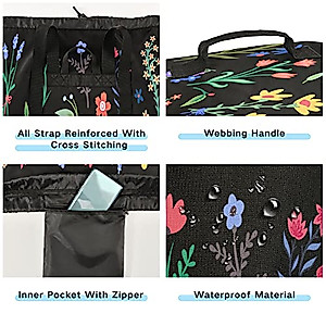 Kigai Wildflowers Travel Laundry Bag Waterproof Durable Large Laundry Backpack with Handles and Drawstring Closure Machine Washable Dirty Clothes Organizer Storage Bag Laundry Hamper