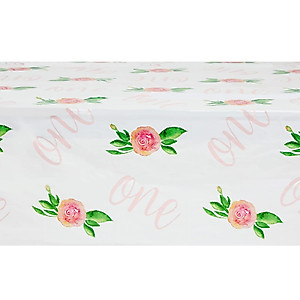 Juvale 3 Pack One Tablecloth for Girls Floral 1st Birthday Themed Party Decorations, Plastic Table Covers (54 x 108 in)