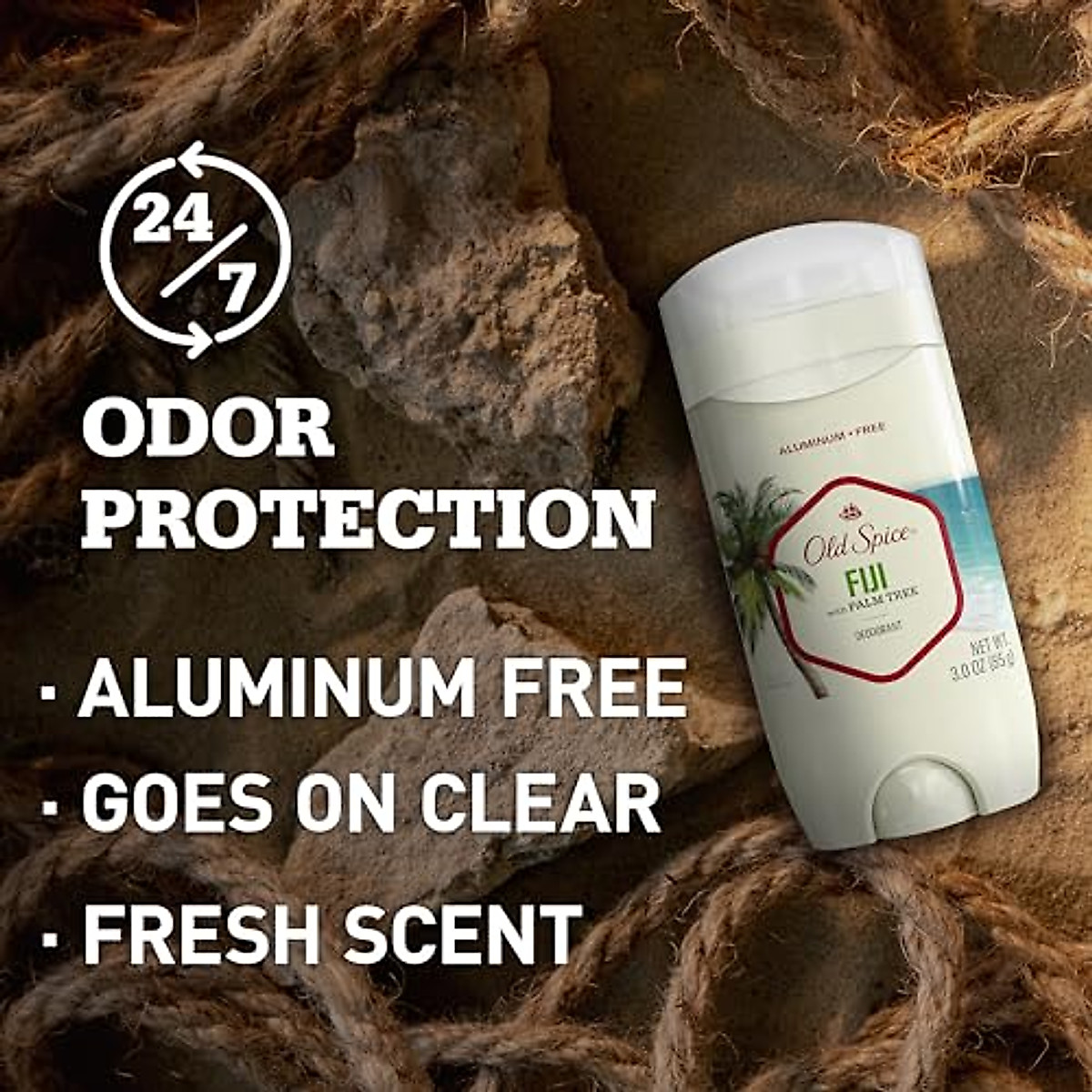 Old Spice Aluminum-Free Deodorant for Men, 24/7 Odor Protection, Long Lasting Freshness, Fresher Collection, Fiji with Palm Tree Scent, 3.0 oz