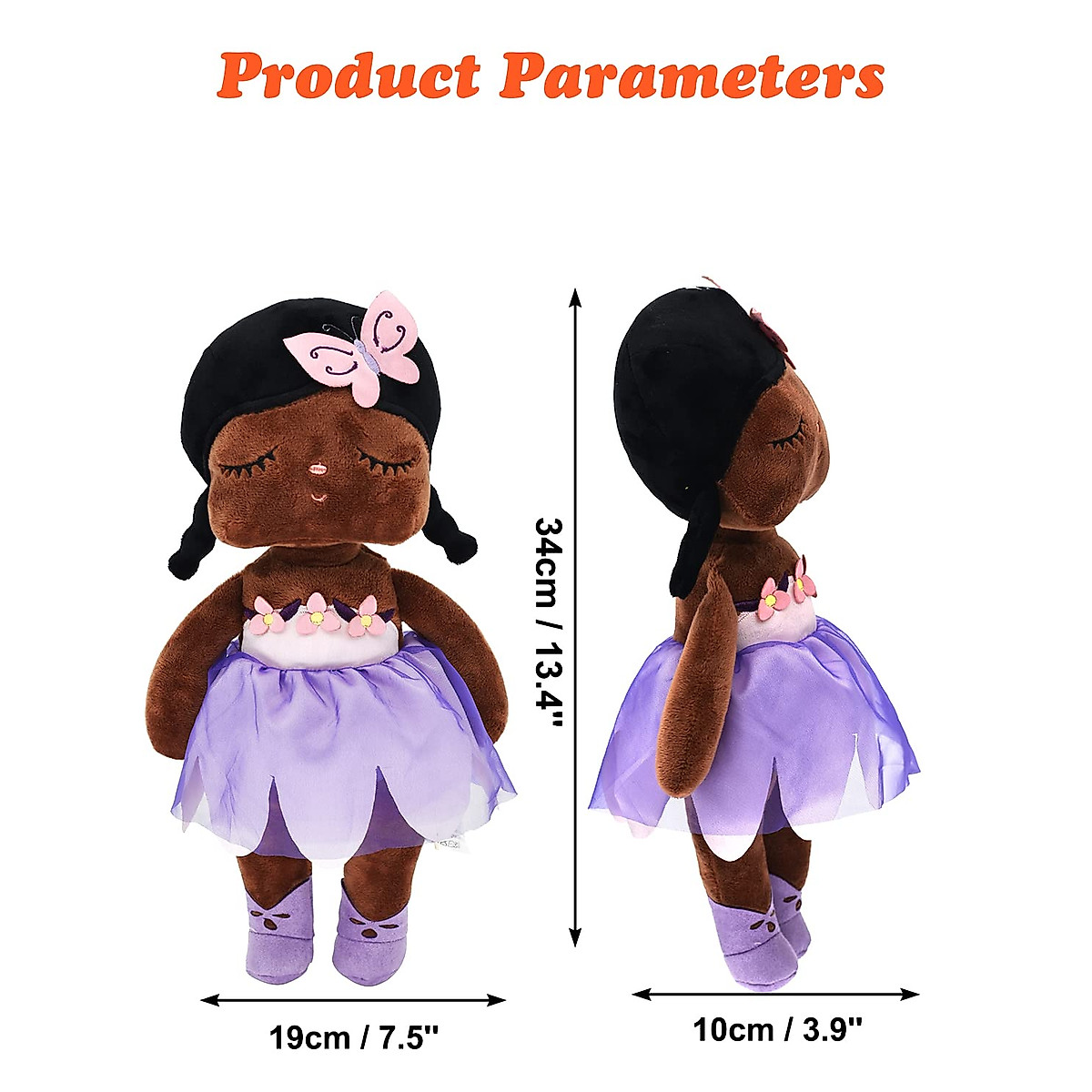 HWD 13'' Soft Stuffed Girls Dolls, Kawaii Plush Toys Gifts for Kids, Toddler, Birthday, Valentines, Christmas (Purple)