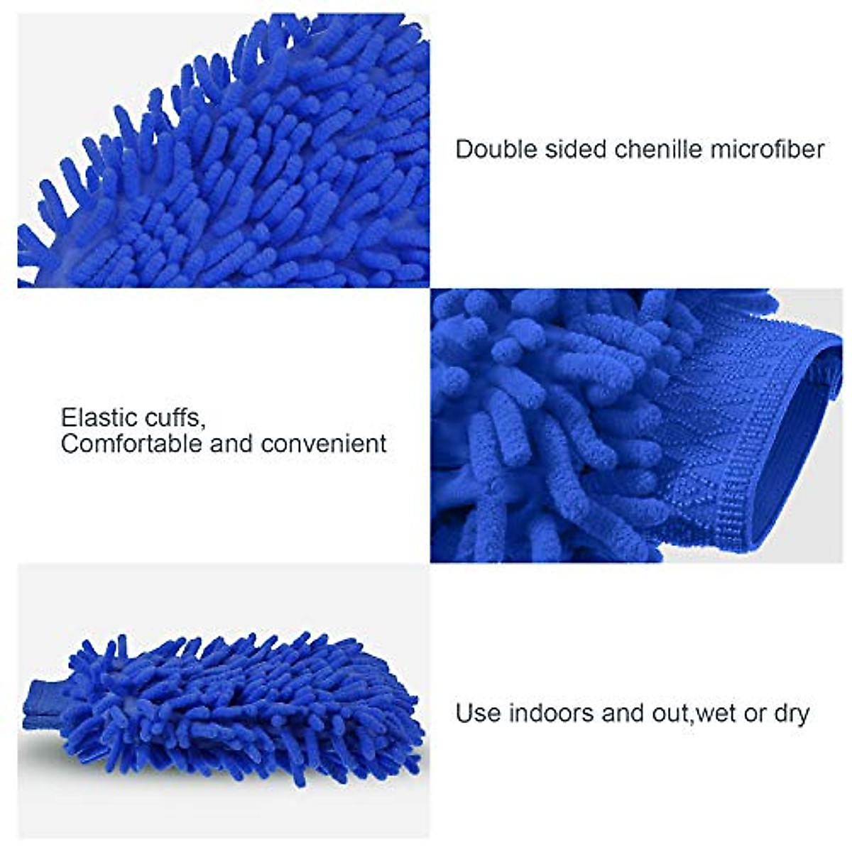 BBTO 5 Pieces Car Wash Mitts Chenille Microfiber Wash Mittens Double Sided Scratch-Free Wash Mitt (Royal Blue)