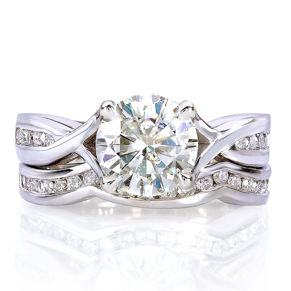 Kobelli Round-cut Moissanite Bridal Set 1 1/2 CTW 14k White Gold, Size 7