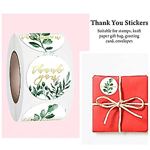 URROMA Greenery Thank You Favor Stickers, 1.5 in 500 Label Green Plant Fresh Round Thank You Sticker for Wedding Birthday Bridal Baby Shower Party Gift Stamp Envelope