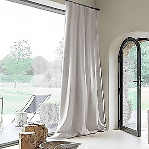 INOVADAY Linen Blackout Curtains 96 Inches Long, Thermal Sliding Door Curtains 100% Black Out Extra Wide Patio Door Curtains Farmhouse Sliding Glass Door Curtain Drapes (W100 x L96, 1 Panel, Beige)