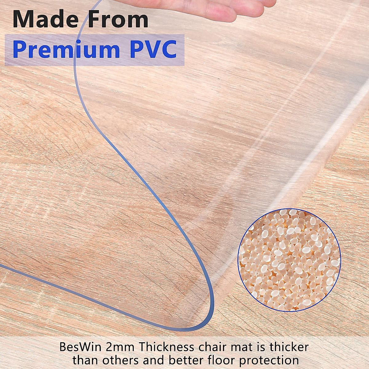 Office Chair Mat for Hardwood Floor, 36"×47" Fully Clear Desk Chair Mat for Rolling Chairs, 2mm Heavy Duty Floor Protector Mat for Home Office, Easy Glide, Flat Without Curling