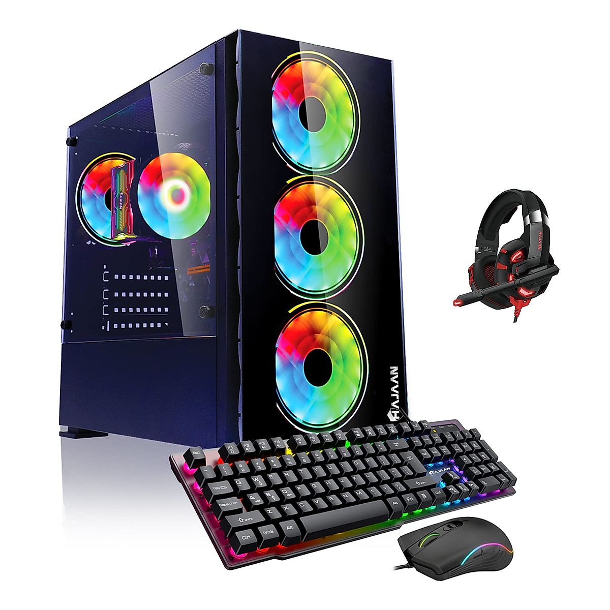 HAJAAN Gaming PC Desktop Tower - Intel Quad Core i7 Upto 4.0GHz - 16GB DDR4 RAM 512GB SSD - GeForce GTX 1630 4GB GDDR6 - RGB Keyboard Mouse Headset - WiFi Ready - Windows 10 Pro