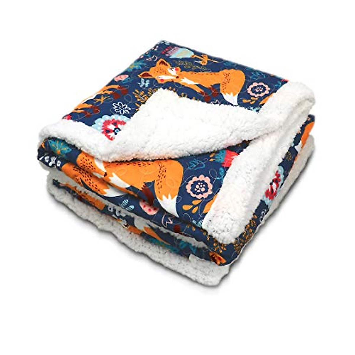 Lush Decor Pixie Fox Throw Fuzzy Reversible Sherpa Blanket 60” x 50” Navy