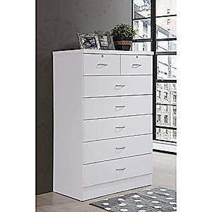 HODEDAH 7 Drawer Wood Dresser for Bedroom, 31.5 inch Wide Chest of Drawers, with 2 Locks on the Top Drawers, Storage Organization Unit for Clothing, White