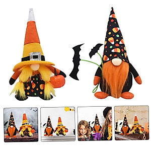 Abaodam 2pcs Halloween Gnomes Plush Elf Decoration Scandinavian Gnome Doll Ornament for Tiered Tray Decor Halloween Party Favor Trick or Treat