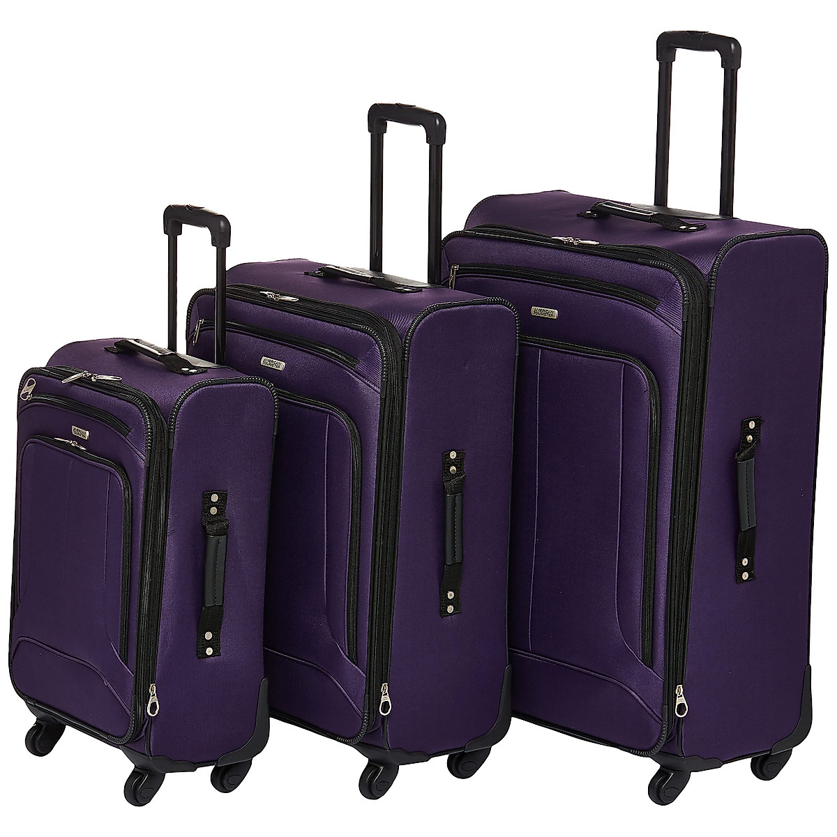 American Tourister Pop Max Softside Luggage with Spinner Wheels, Purple, 3-Piece Set (21/25/29)