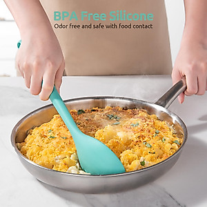 13.3" Solid Cooking Spoon: U-Taste 600ºF Heat Resistant Kitchen Mixing Spoon, Food Grade Nonstick Long and Large Rubber Soup Utensil for Serving, Stirring, Basting, for Pot Cookware (Aqua Sky)