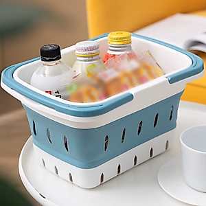 Haundry Portable Shower Caddy Basket, Foldable Caddy Basket with Handles, Collapsible Storage Organizer for Bathroom, Kitchen, College Dorm,Gym (Blue)