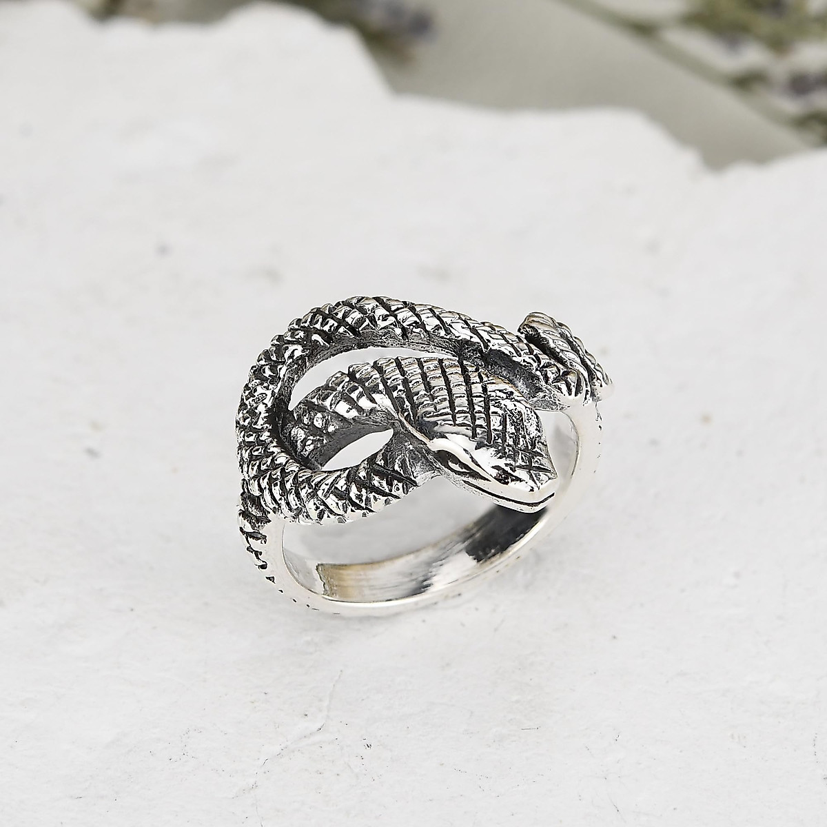 AeraVida Foxy Snake Coil Wrap Around .925 Sterling Silver Ring | Animal and Nature Inspired Silver Ring for Women | Elegant Snake Ring Accessory | Anniversary Jewelry Gift | Size (12)
