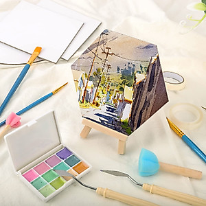 24 Packs Canvases for Painting with 4 Mini Easel, Canvas Panels for Oil Watercolor Canvas Painting Kit 8x10 5x7 Hexagon Round Rectangle Small White Blank Canvas Boards Bulk for Kids Adult Canvas Art