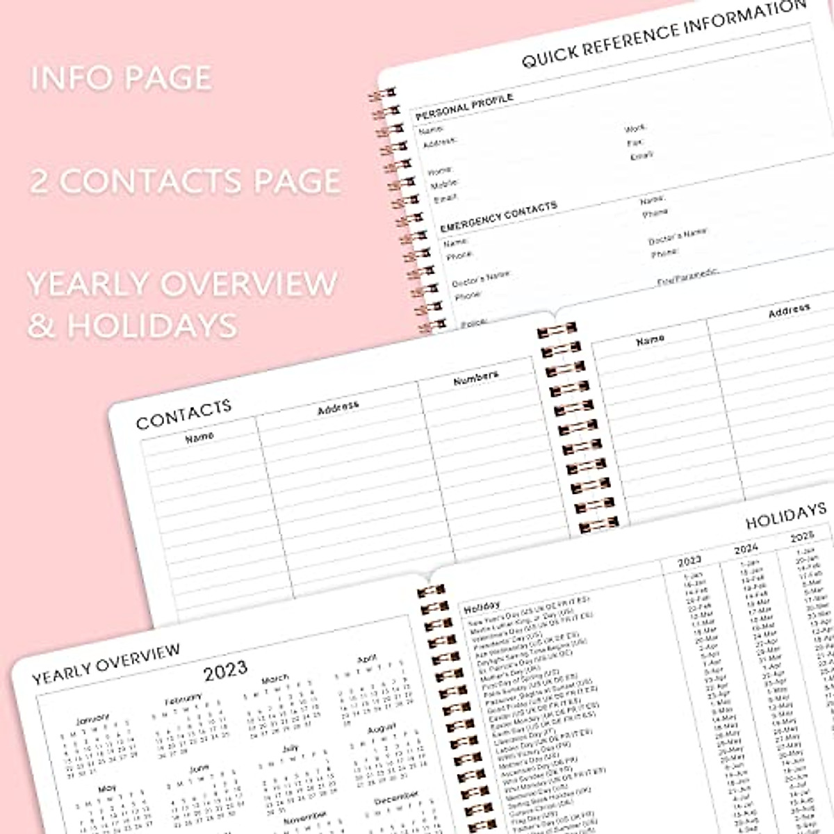 Planner 2023-2024 - July 2023 - June 2024, 2023-2024 Planner, Academic Planner 2023-2024, 8" x 10", 2023-2024 Weekly and Monthly Planner with Marked Tabs, Hardcover with Thick Paper + Contacts + Calendar + Holidays, Twin-Wire Binding - Pink Marble
