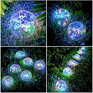 Garden Solar Lights Cracked Glass Ball Decorative Solar Globe Lights Outdoor Landscape Lights Waterproof LED Solar Patio Lights for Pathway Walkway Garden Yard Lawn Decoration (4 Pcs, 3.9 Inch)
