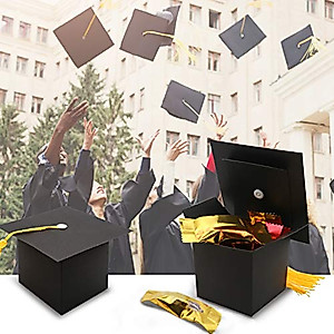 INKNOTE 32 pcs Graduation Cap Gift Box for 2023 Graduation Ceremony Party, Black Box with Yellow Tassel Party Favors Decor Party Supplies,Treat Cake Candy Chocolate Biscuit Box for Graduation Party