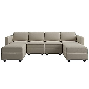 Belffin Modular Sectional Sofa with Reversible Chaises Velvet U Shaped Sectional Couch with Storage Seat Grey