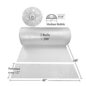 UOFFICE Bubble Cushioning Wrap Roll - 48" Wide x 200' ft - Medium 5/16" Bubbles