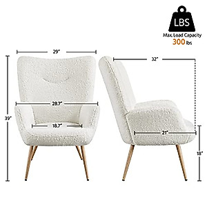 Yaheetech Barrel Chair, Teddy Fabric Casual Chair with High Back and Soft Padded, Modern Fuzzy Vanity Chair, Cozy Armchair for Living Room Bedroom Makeup Room, White
