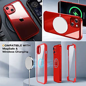 UBUNU for iPhone 14 Case with Screen Protector Built in Tempered Glass Upgraded Dual Layer 360 Full Body Protective Clear Phone Case for iPhone 14 6.1 inch for Men Women - Red