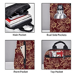 JZDACH Laptop backpack travel backpack large diaper bag doctor bag backpack for women & men (for Flower Maroon Gold Floral Classy Burgundy Antique)