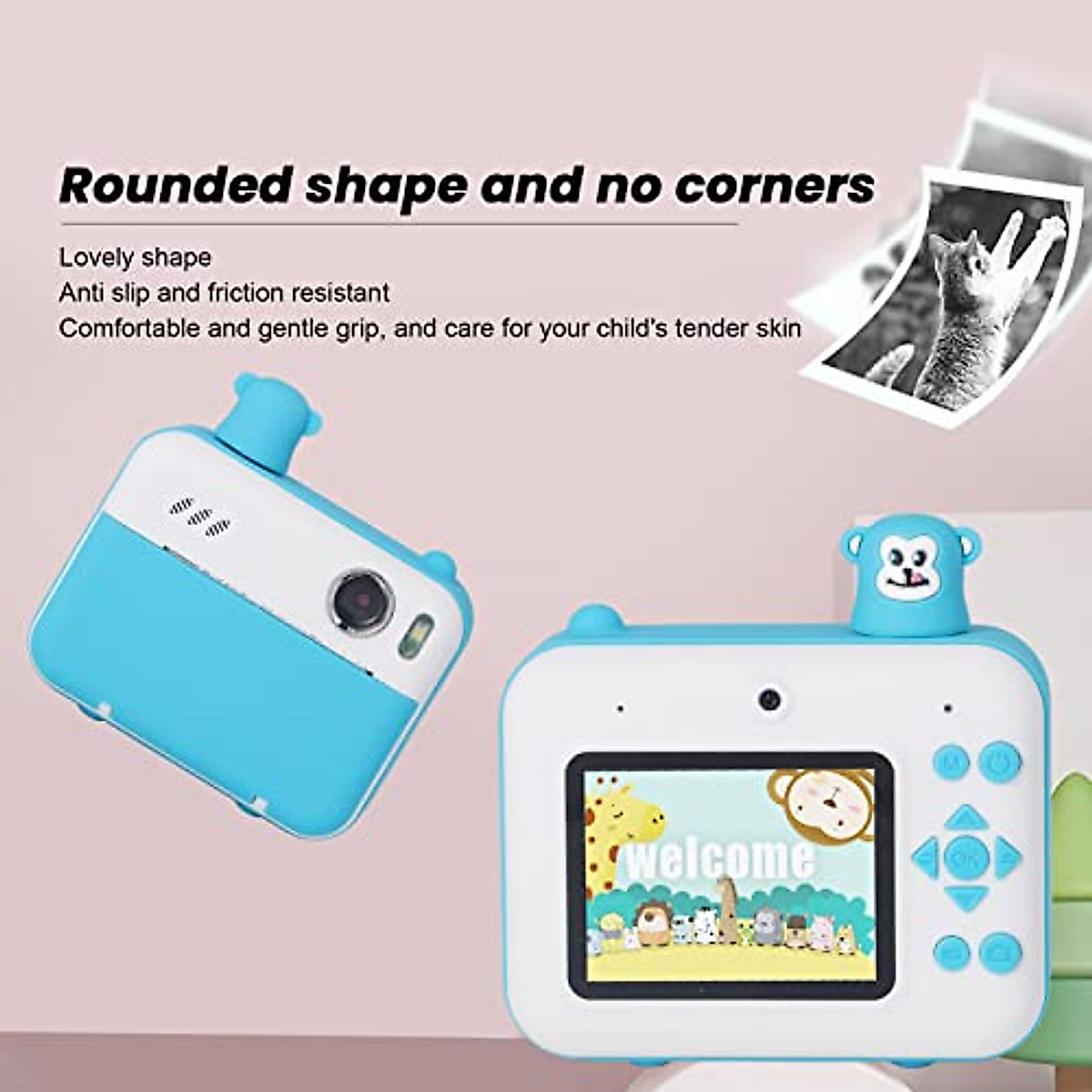 Camera for Kids, Child Selfie Camera Toy with 2.4in LCD Screen, Dual Lens HD 1080P Thermal Printing Camera with Lanyard Boys Girls (Sky Blue)