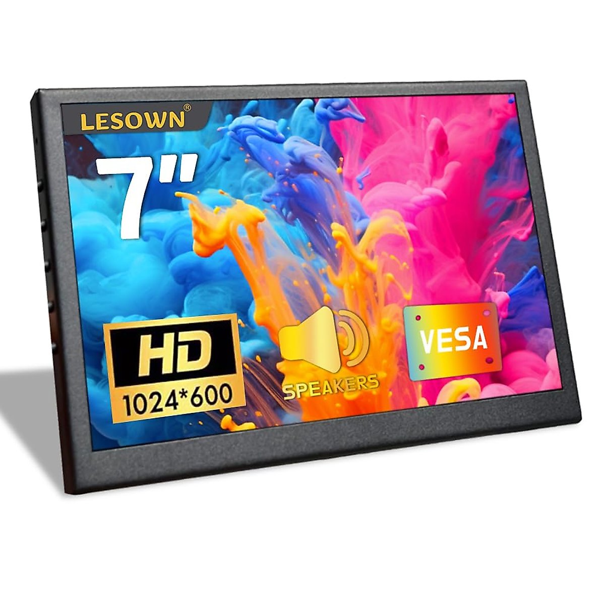 LESOWN 7 inch Monitor Small Monitor HDMI LCD Display PC Case Secondary Screen 1024x600 IPS Small Portable Monitor with Speakers PC Temperature Display Mini Monitor for PC