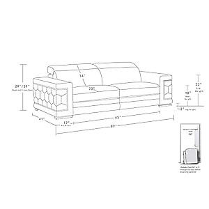 Blackjack Furniture Soren 3 Piece Leather Upholstered Adjustable Headrests, Solid Brazilian Wood Frame and High Density Foam Cushioning, Sofa and Loveseat, White
