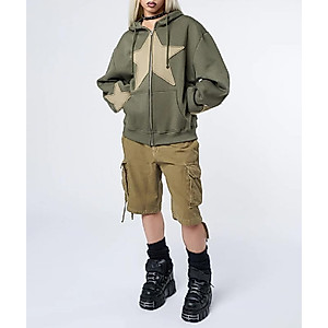 Womens Y2K Long Sleeve Hoodies Zip Up Star Graphic Track Jackets Hip Hop Harajuku Oversized Sweater Sweatshirts