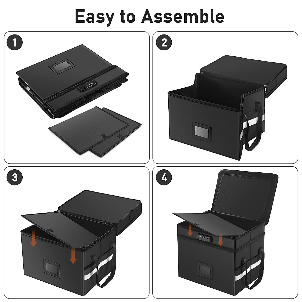 JLMY Fireproof Fiberglass Silicone 2 Layer Portable File Box with Lock for Letter Legal Size Folder Certificate Book Storage, Black, 42L