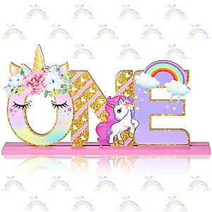 Unicorn One Letter Sign Unicorn Table Centerpiece One in Unicorn Party Decorations for Baby Boys Girls First Birthday Decor Rainbow Unicorn Theme Birthday Party Supplies Baby Shower Cake Photo Props