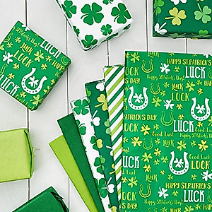 Whaline 120 Sheet St. Patrick's Day Tissue Paper Shamrock Wrapping Paper Lucky Clover Gift Wrapping Paper Irish Holiday Art Paper for Home DIY Gift Bags Party Favor Decor, 14 x 20 Inch