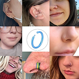Oveta 20G Plastic Septum Nose Hoop Rings Retainer for Work Flexible Bioflex Cartilage Tragus Helix Lobe Earrings Piercing Jewelry Retainer Clicker Hoop Rings 5/16''