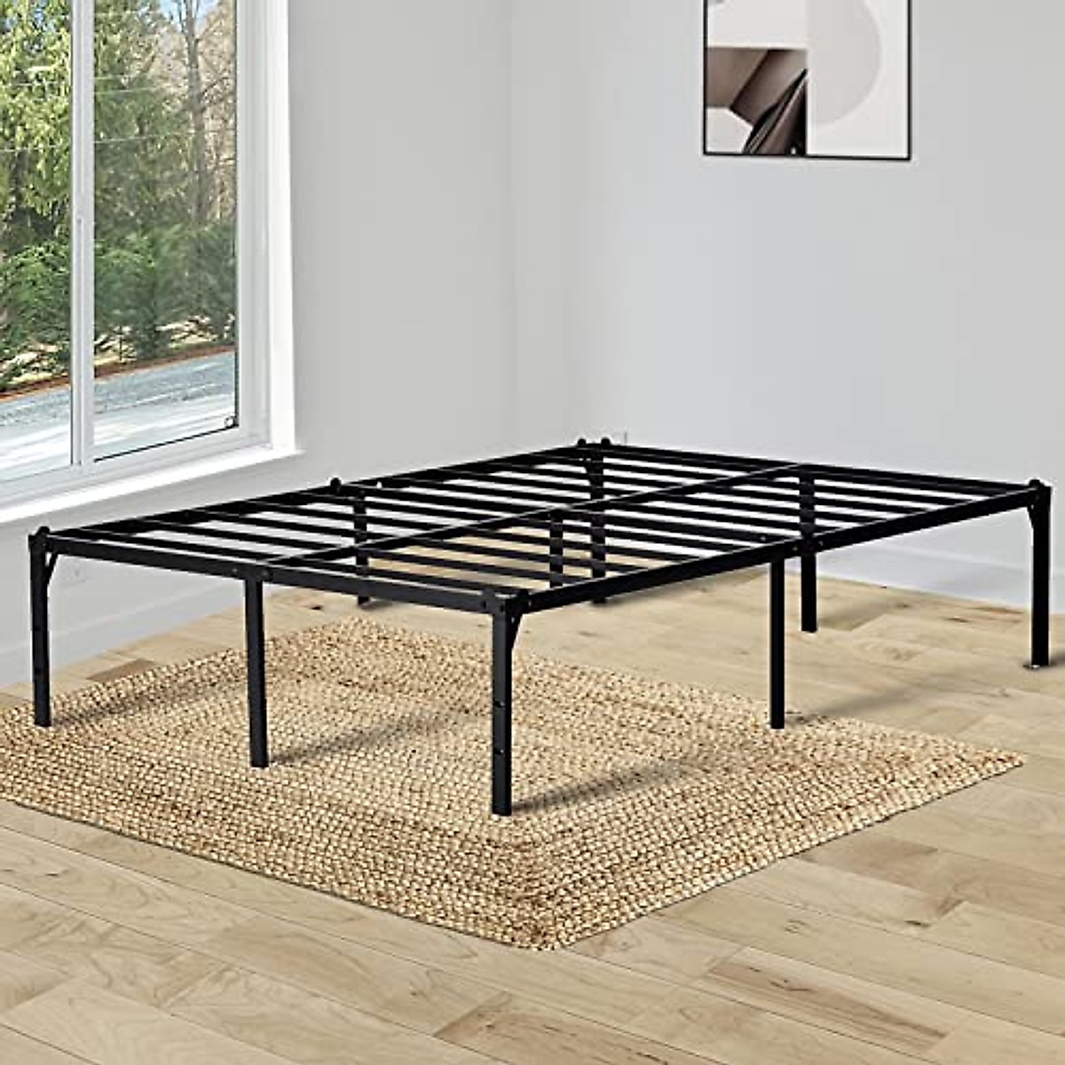 Veezyo Metal Bed Frame King - 18 Inch Black Metal Platform Bed Frame, Easy Assembly with Large Storage Space, 3,500lbs Heavy Duty, No Box Spring Needed (King)