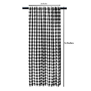Black White Cotton Curtains, Back Tab Farmhouse Cotton check Curtain 50x72 Inch, Tab Top Bathroom Window Treatment Décor Panel For Kitchen Nursery Livingroom Bed Room Gingham Check Curtains -2 Panels
