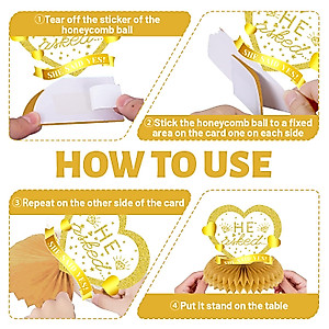 8Pcs Engagement Centerpieces Table Decorations, Gold White Engagement Party Decorations, Golden He Asked, She Said Yes Honeycomb Centerpiece for Bridal Shower Engagement, Wedding Party Decoration