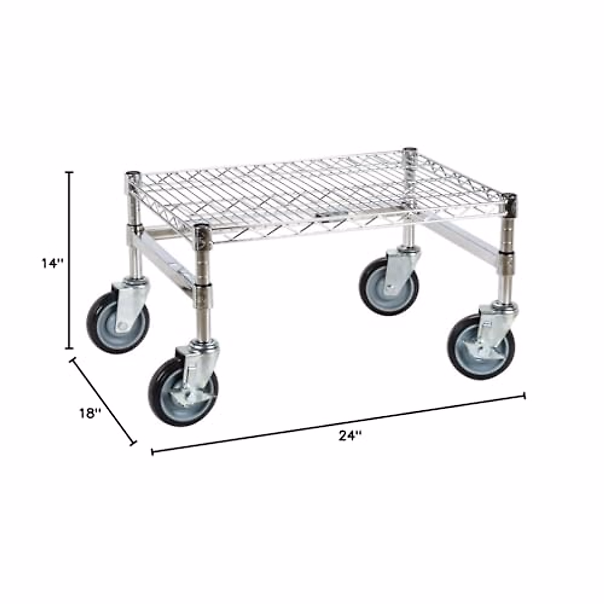18 inch. x 24 inch. x 14 inch. Chrome Mobile Dunnage Rack Kit with Tubular Frame - 600 lb. Heavy Duty Shelving Organizer. Garage Organization Shelf Metal Adjustable Shelves Storage Rack with Wheels