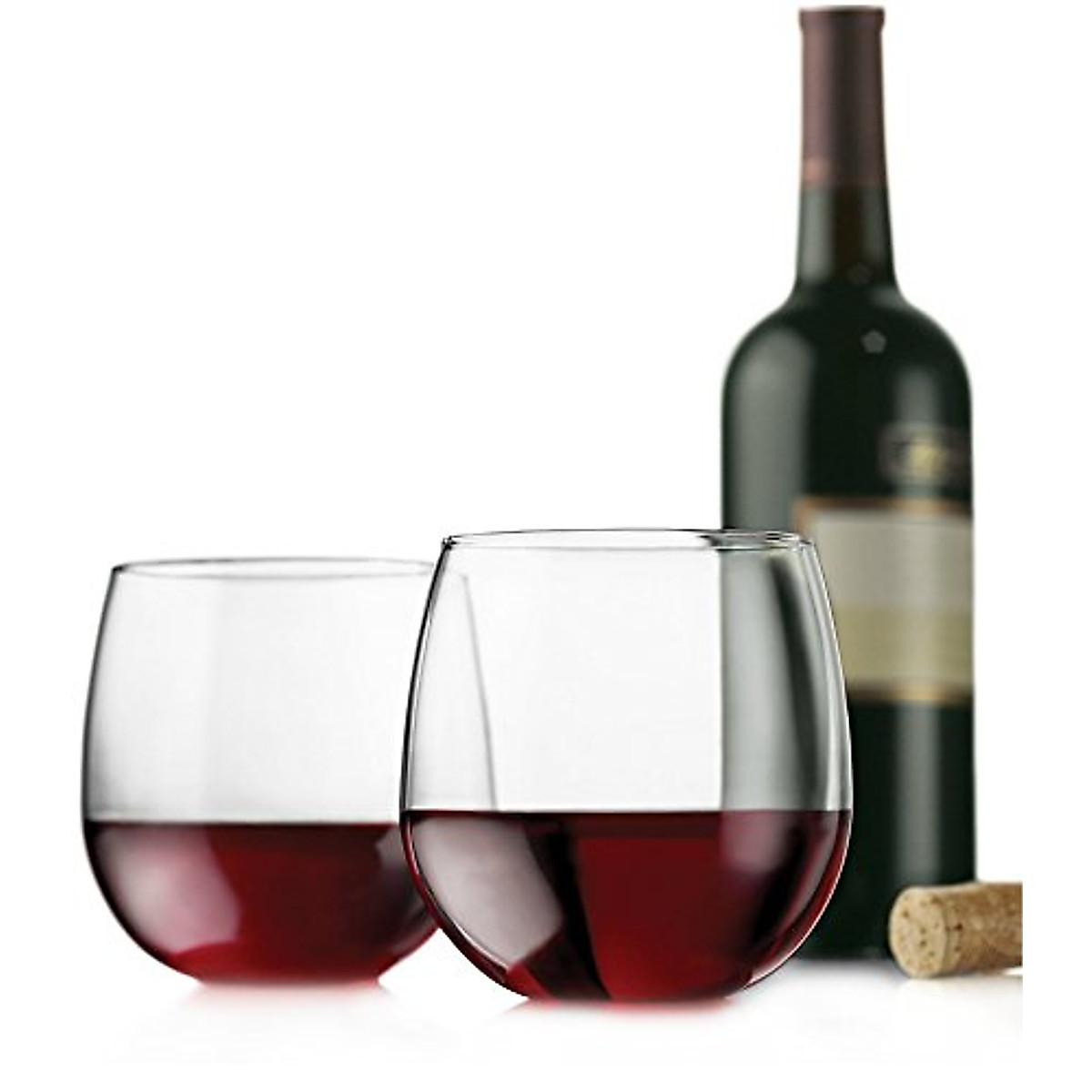 Circleware Downtown Stemless Wine Lead-Free Glass Cups for Bar, Water, Juice, Whiskey & Beverage Drinks, 4 Count (Pack of 1), Clear